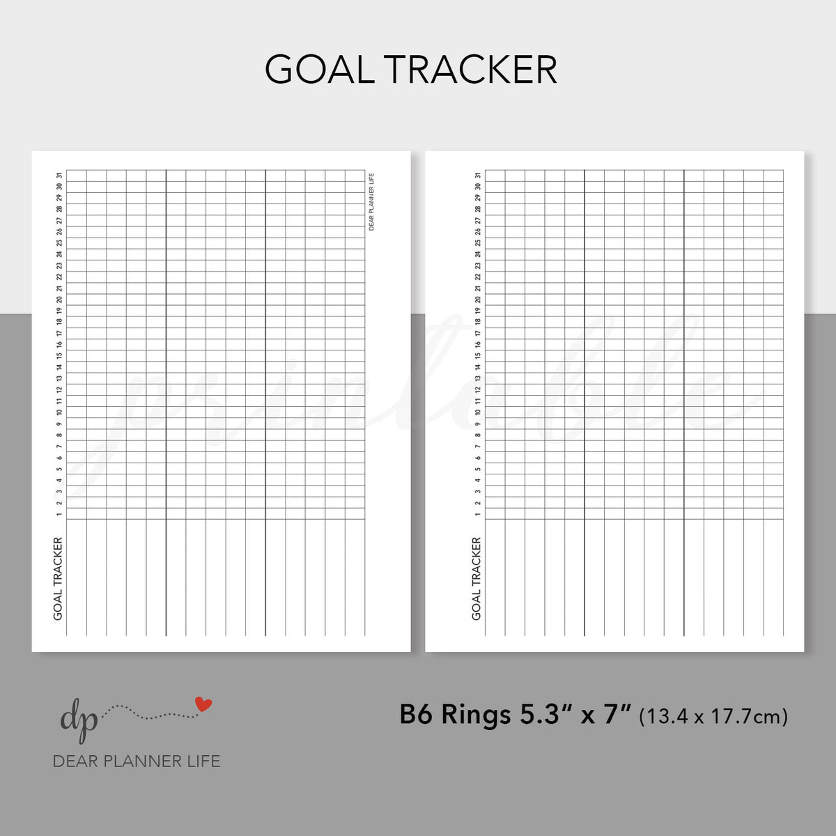 Goals Tracker (B6 Rings Size) Printable PDF : B12 – DearPlannerLife