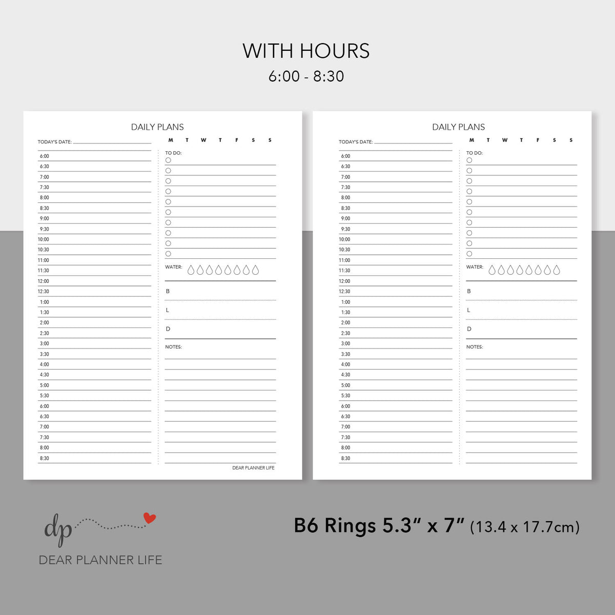 Daily Plans With & Without Hours (B6 Rings Size) Printable PDF : B-36 ...