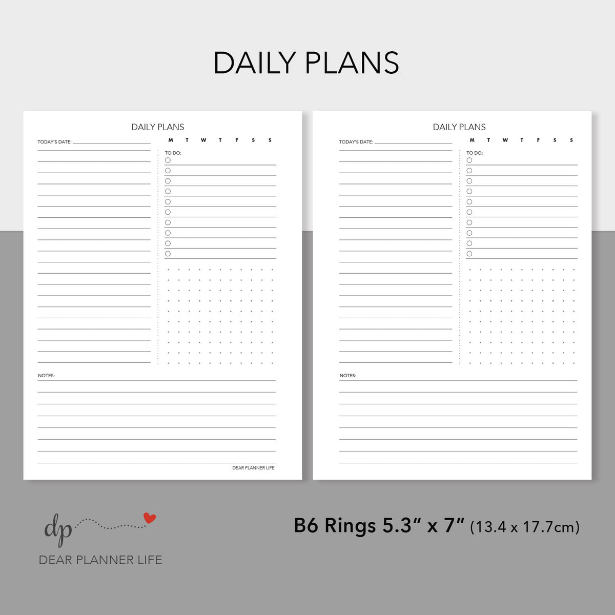 Flexible Daily Plans (B6 Rings Size) Printable PDF : B37 – DearPlannerLife