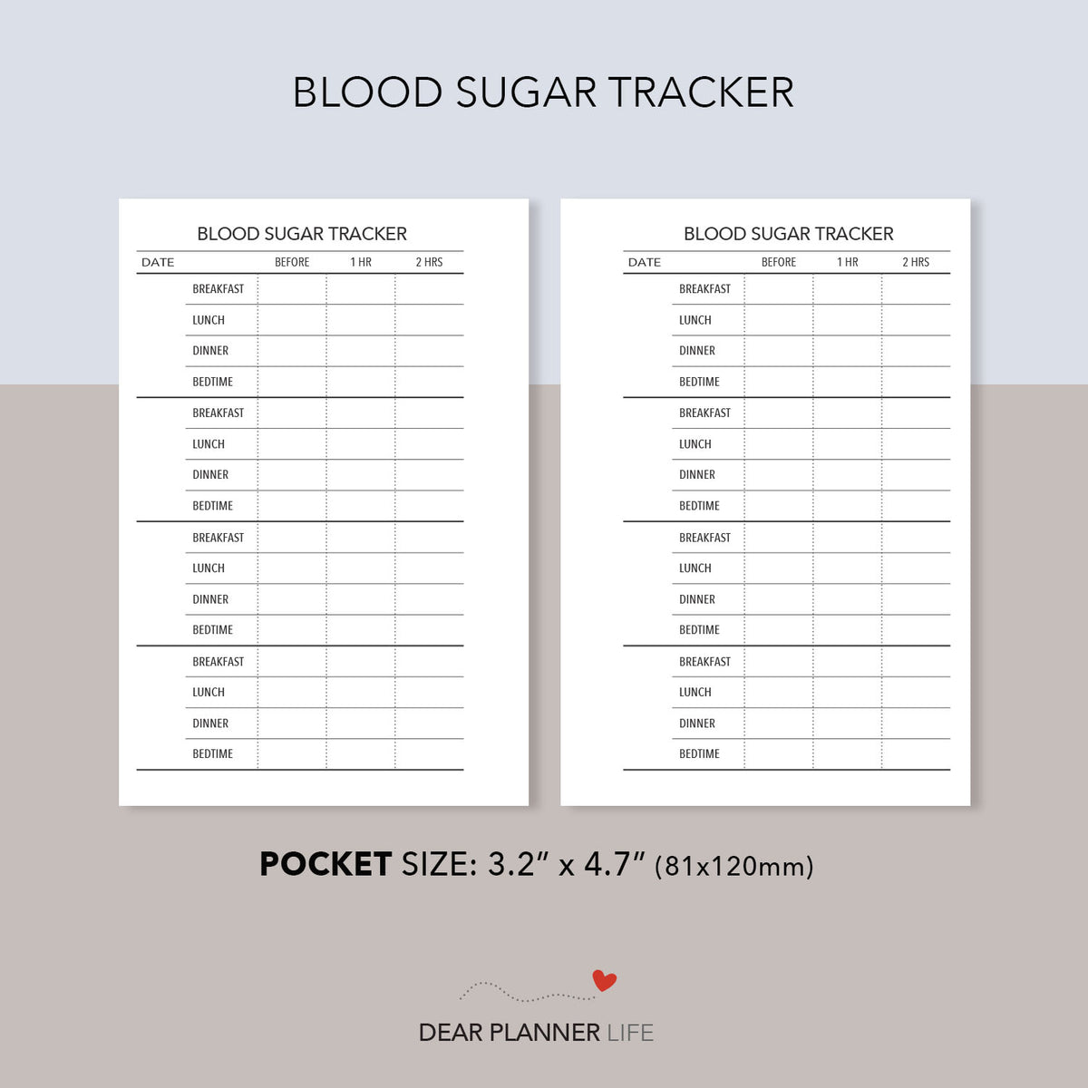 Blood Sugar Tracker (Pocket Size) Printable PDF : K-55 – DearPlannerLife