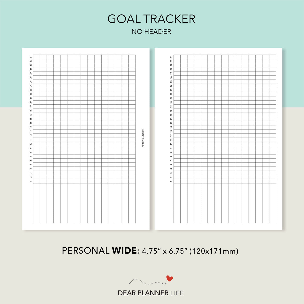 Month Goal Tracker (Personal WIDE) Printable PDF : W12 – DearPlannerLife