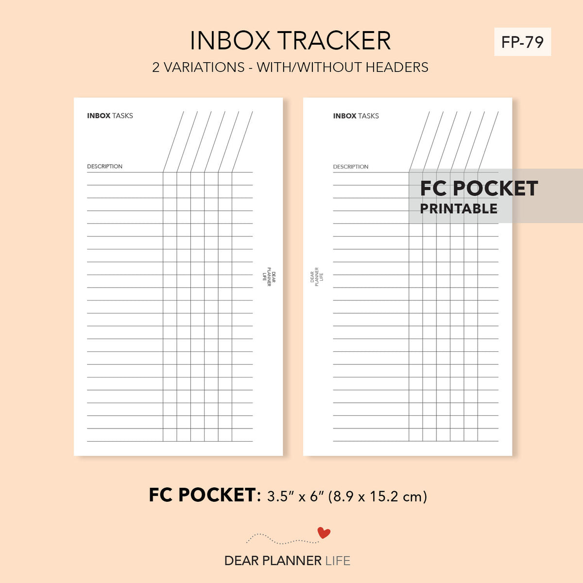 Inbox Tasks List (FC Pocket) Printable PDF : FP-79 – DearPlannerLife