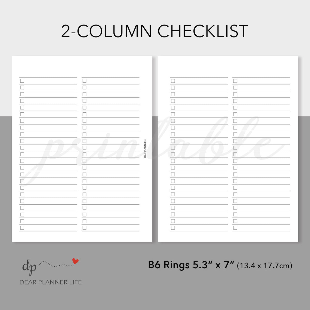 Two-Column Checklist Page Printable PDF : B10 – DearPlannerLife