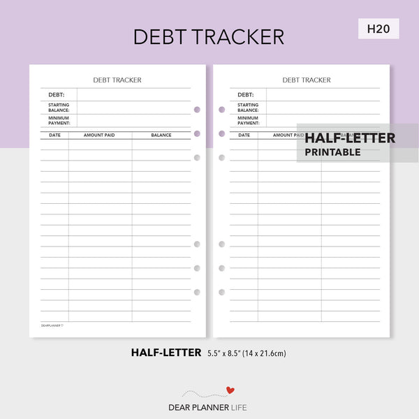Debt Tracker Printable PDF : H20 – DearPlannerLife