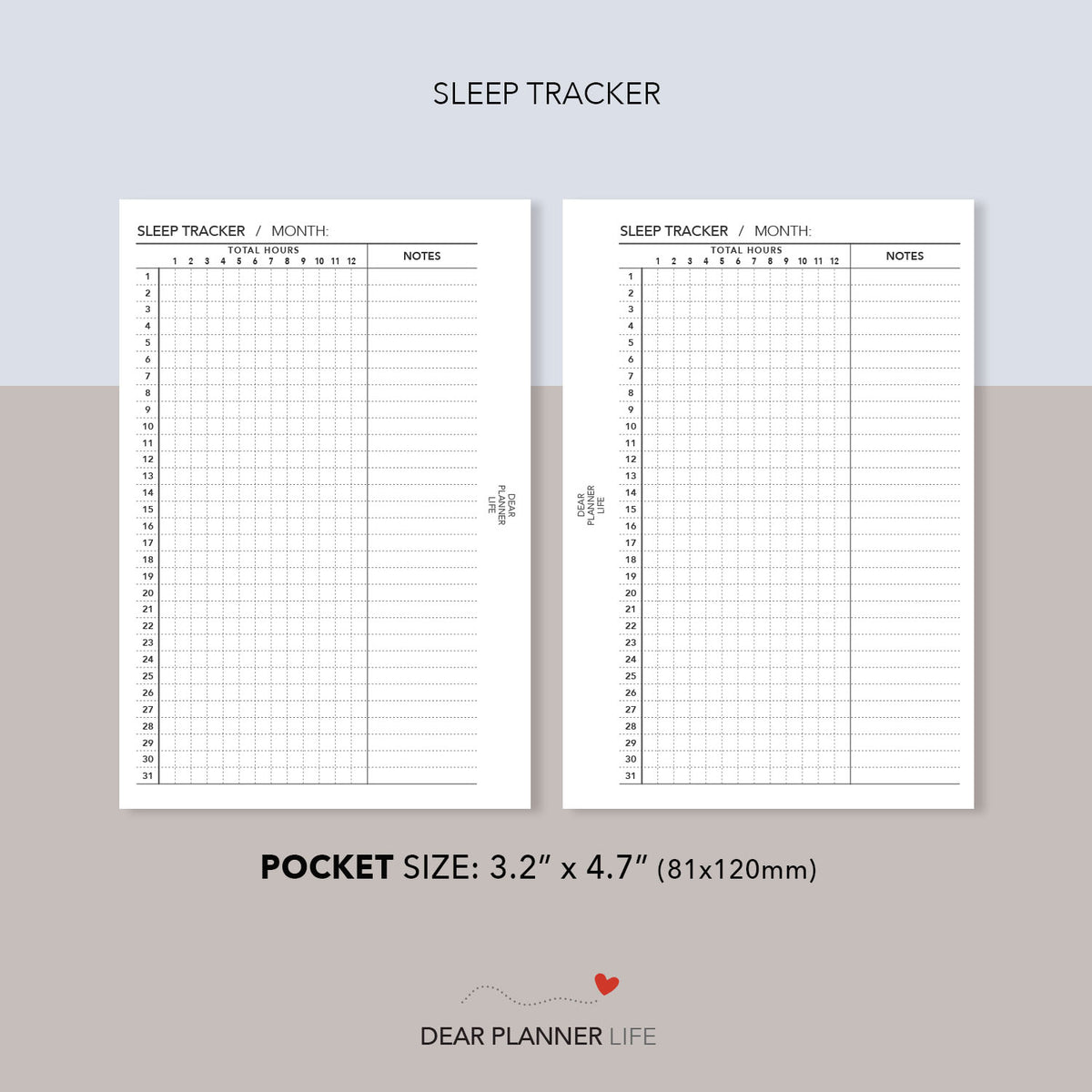 Sleep Tracker (Pocket Size) Printable PDF : K-71 – DearPlannerLife