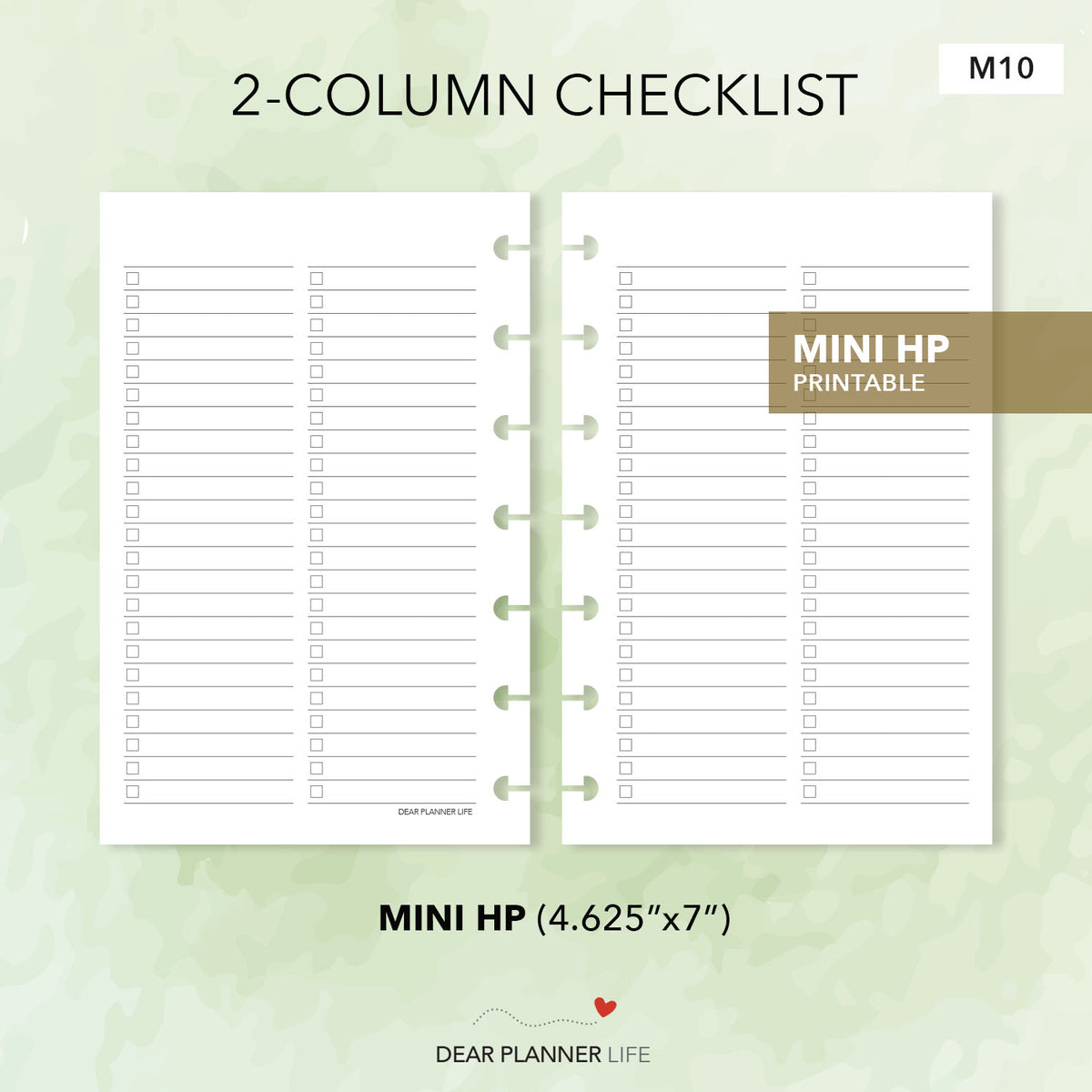 2-Column Checklist (Mini HP Size) Printable PDF : M-10 – DearPlannerLife