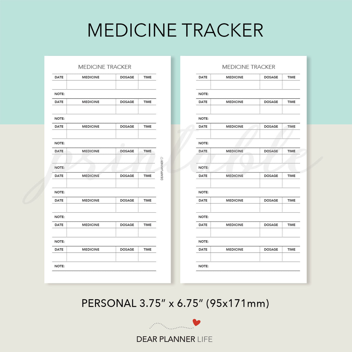 Medicine Tracker Printable PDF : P50 – DearPlannerLife