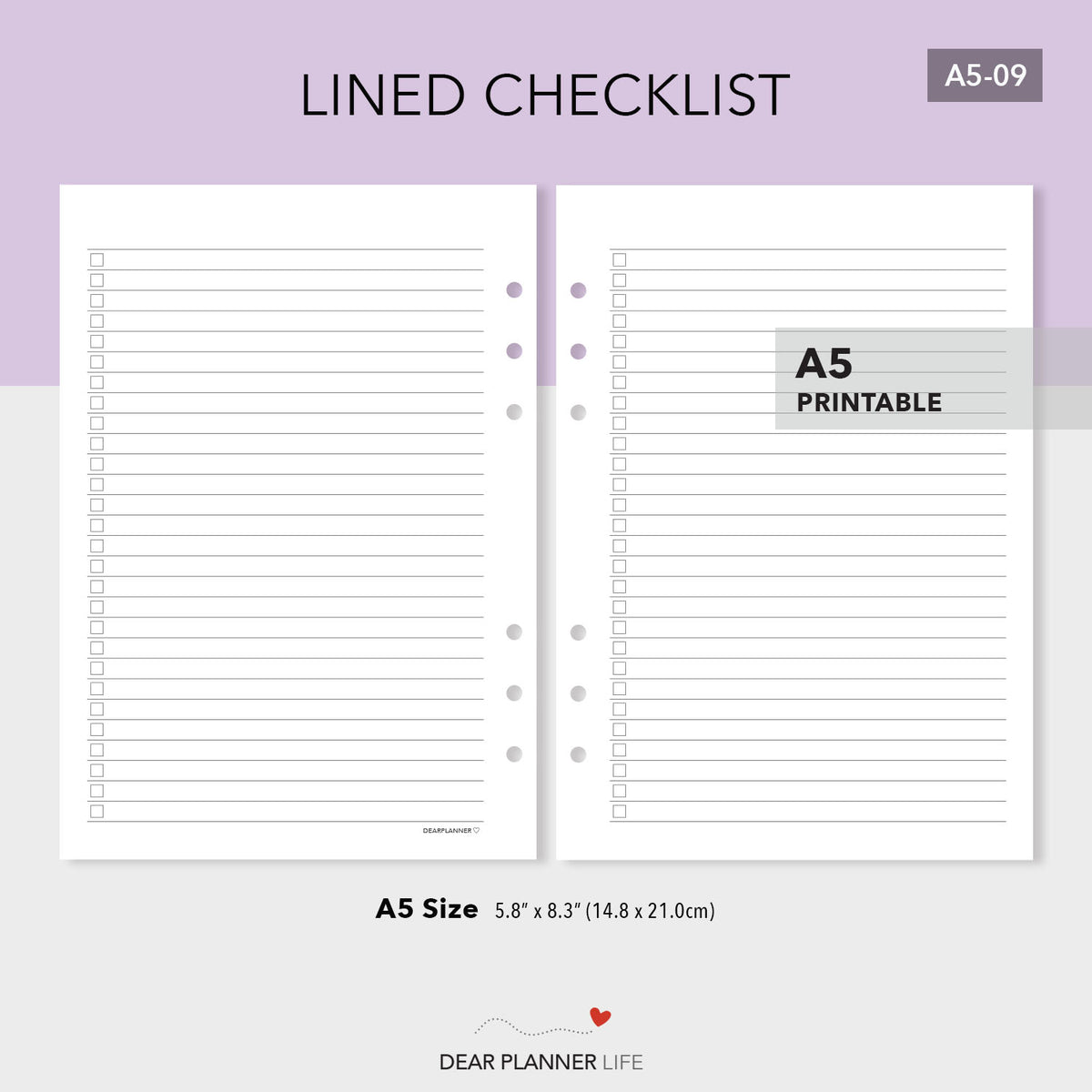 Lined Checklist (A5 Size) PDF Printable (A5-09) – DearPlannerLife