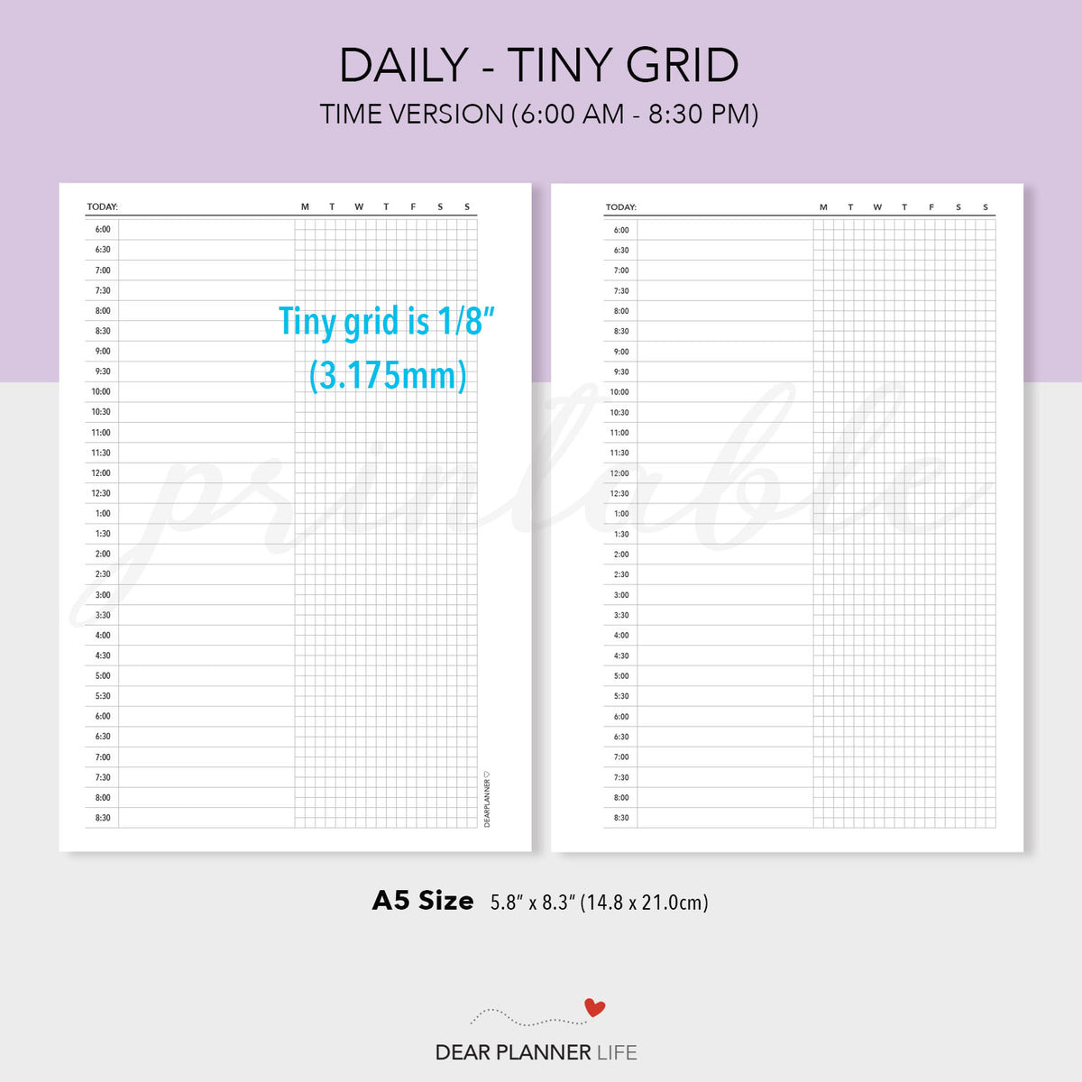 Daily Page with Tiny Grid / Day on 1 Page PDF Printable (A5-11 ...