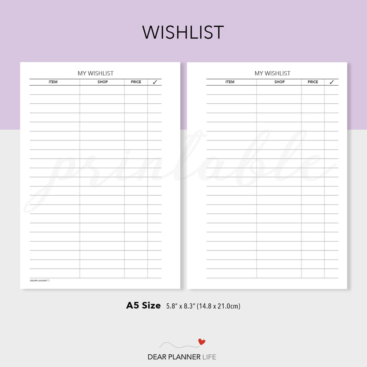 General Wishlist (A5 Size) PDF Printable (A5-46B) – DearPlannerLife